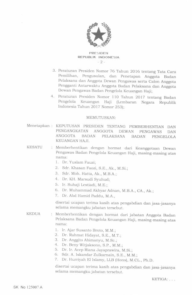 Keputusan Presiden Republik Indonesia Nomor 101/P Tahun 2022 - BPKH Keputusan Presiden Republik Indonesia Nomor 101/P Tahun 2022 - BPKH